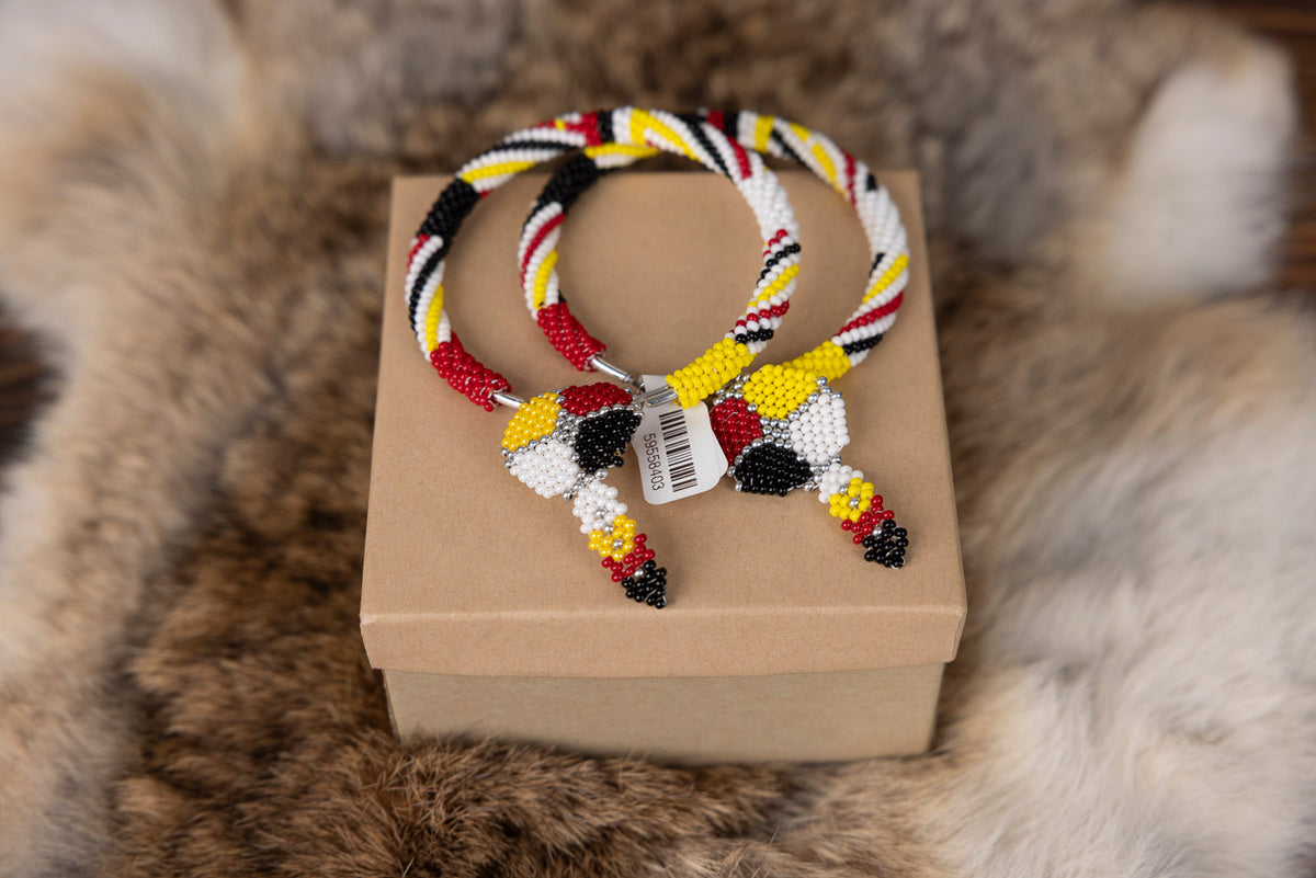 Beaded Big Hoops with Medicine Wheel Middle – Potawatomi Gift Shop